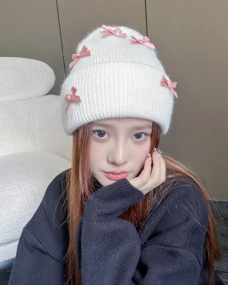 Beanie With Bows | Y2K Wave