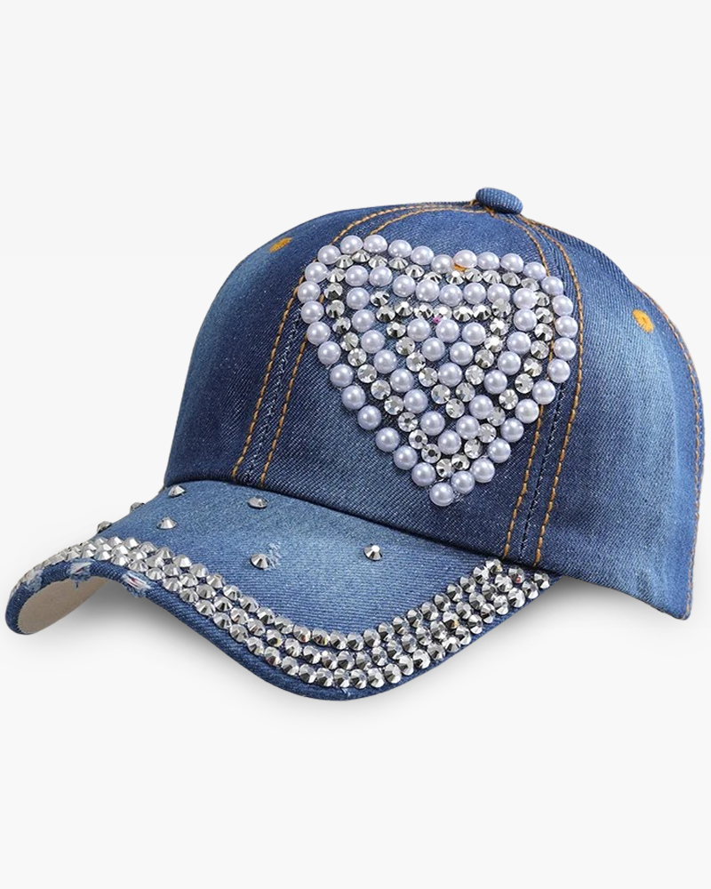 Rhinestone Heart Cap | Y2K Wave