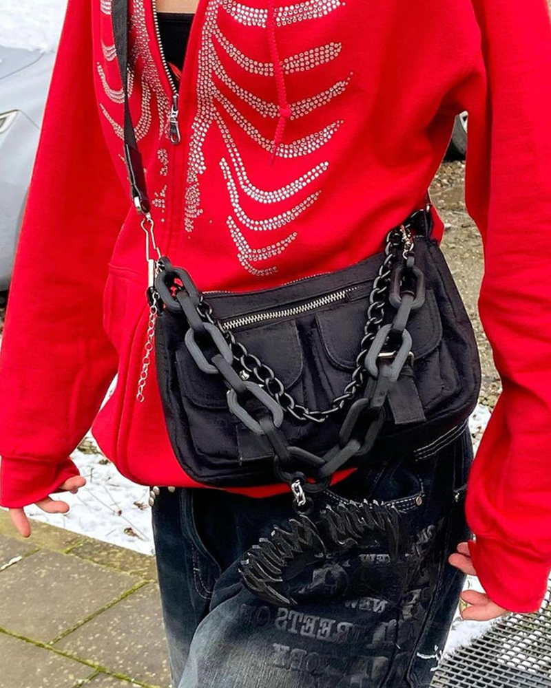 Rhinestone Skeleton Hoodie | Y2K Wave