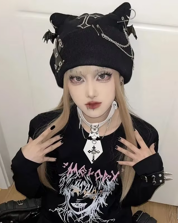 Cat Ear Goth Beanie | Y2K Wave